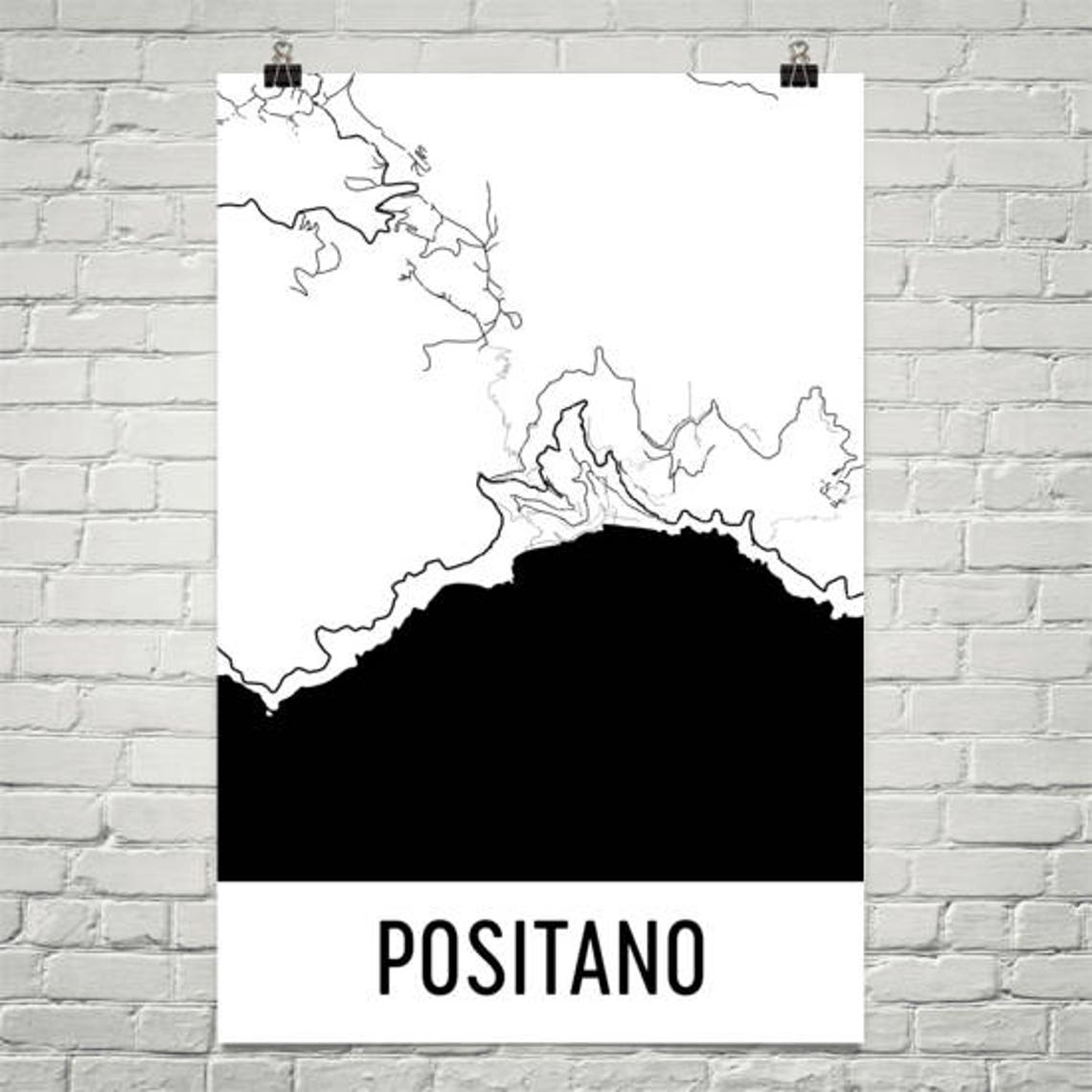 Positano Map Positano Art Amalfi Coast Print Positano Italy - Etsy