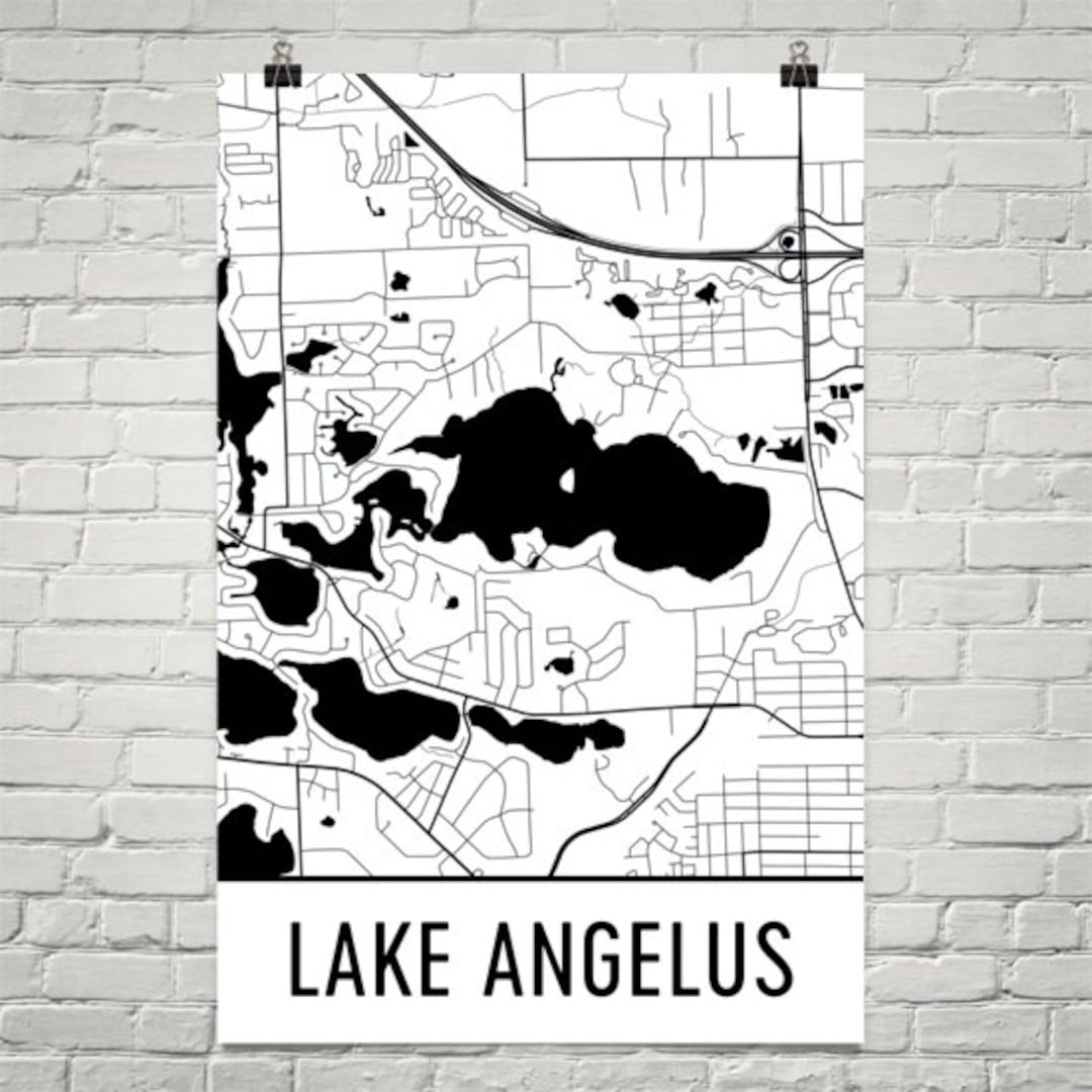 Lake Angelus Michigan Map Art, Cottage Decor - Etsy