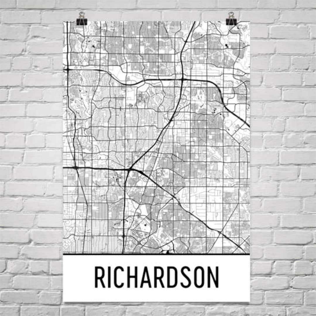 Richardson Map, Richardson Art, Richardson Print, Dallas TX Poster ...