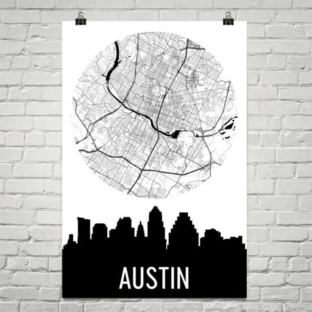 Austin Skyline, Austin Map, Austin Skyline Art, Austin Canvas Art ...