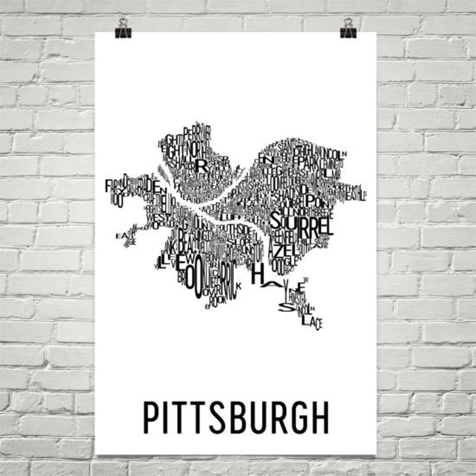 Pittsburgh Typography Map Art Pittsburgh PA Wall Art Print - Etsy