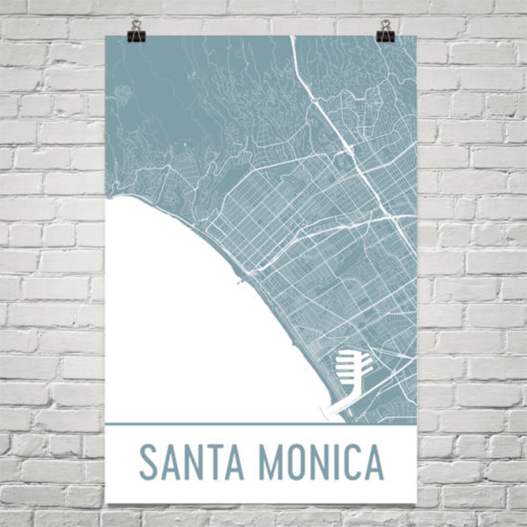 Santa Monica Map, Santa Monica Art, Santa Monica Print, Santa Monica CA ...