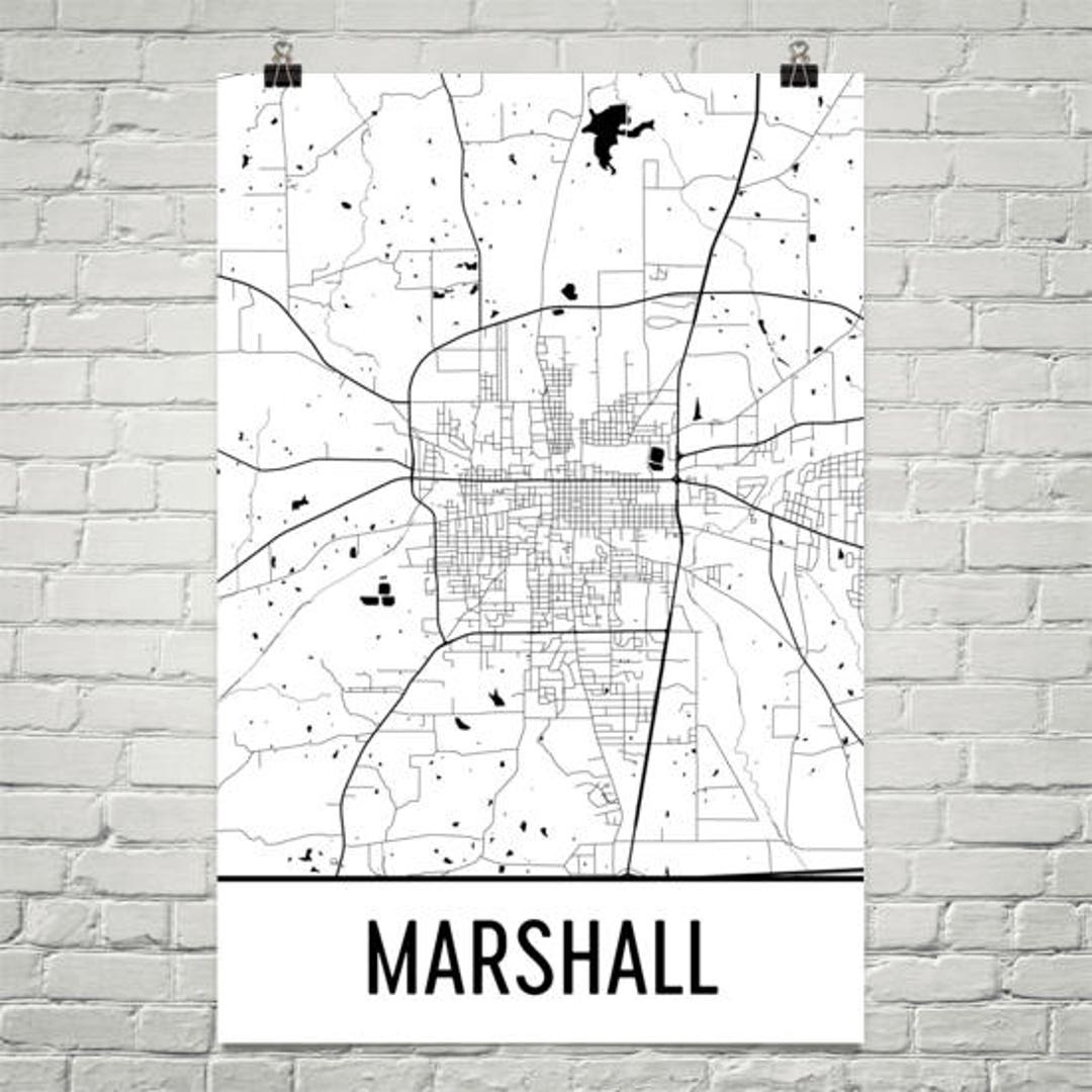 Marshall Texas Map Art Print: Modern City Street Poster - Etsy