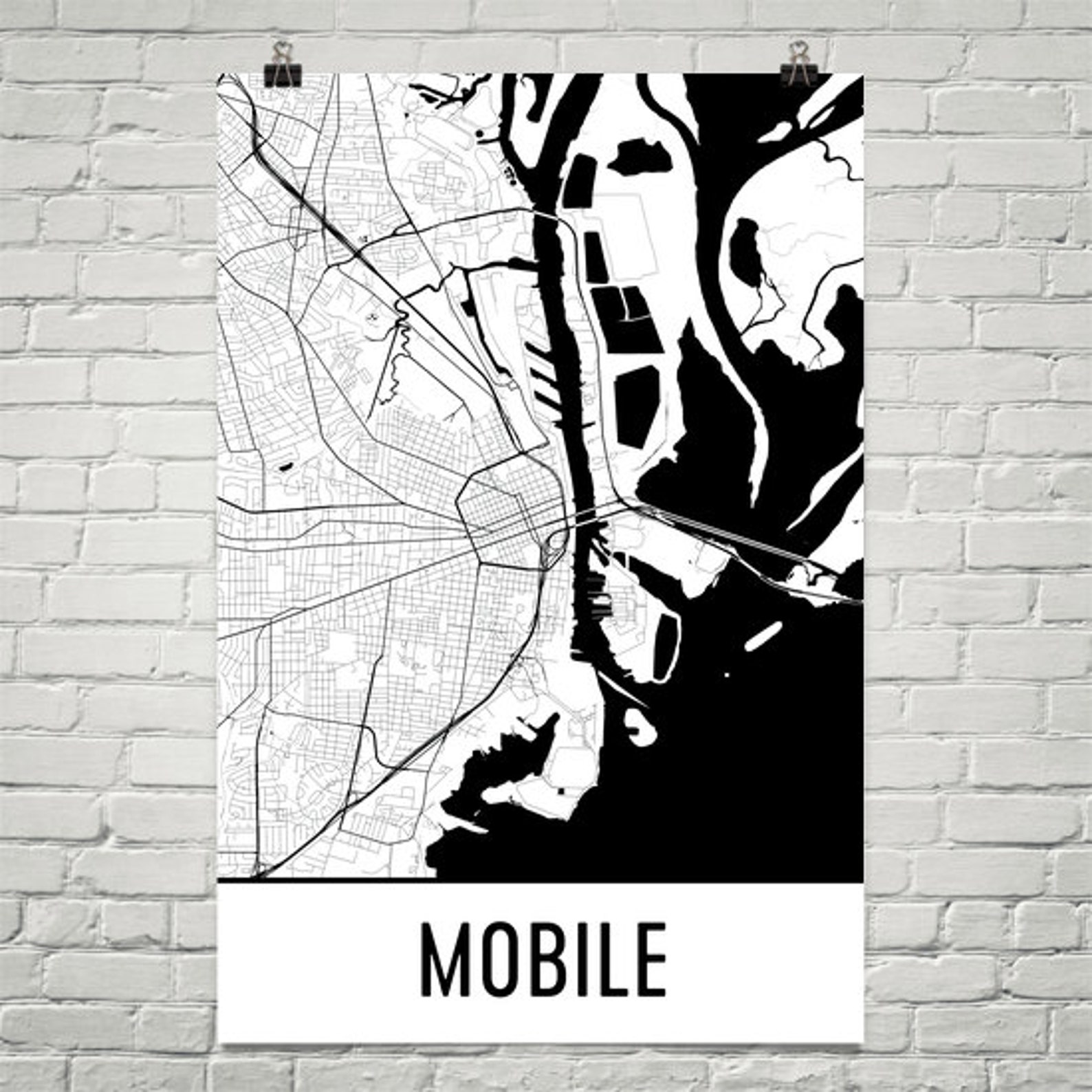 Mobile Map, Mobile Art, Mobile Print, Mobile AL Poster, Mobile Wall Art ...