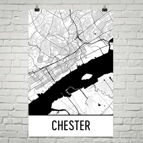 Chester Map Chester Art Chester Print Chester PA Poster | Etsy