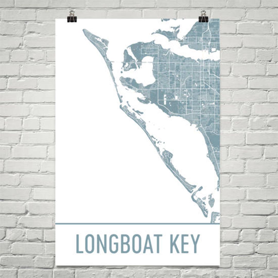 Longboat Key Florida Map Art Print: Sarasota FL Wall Decor - Etsy