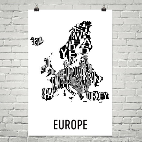 Europe Typography Map Art Print Europe Wall Art Europe Art | Etsy