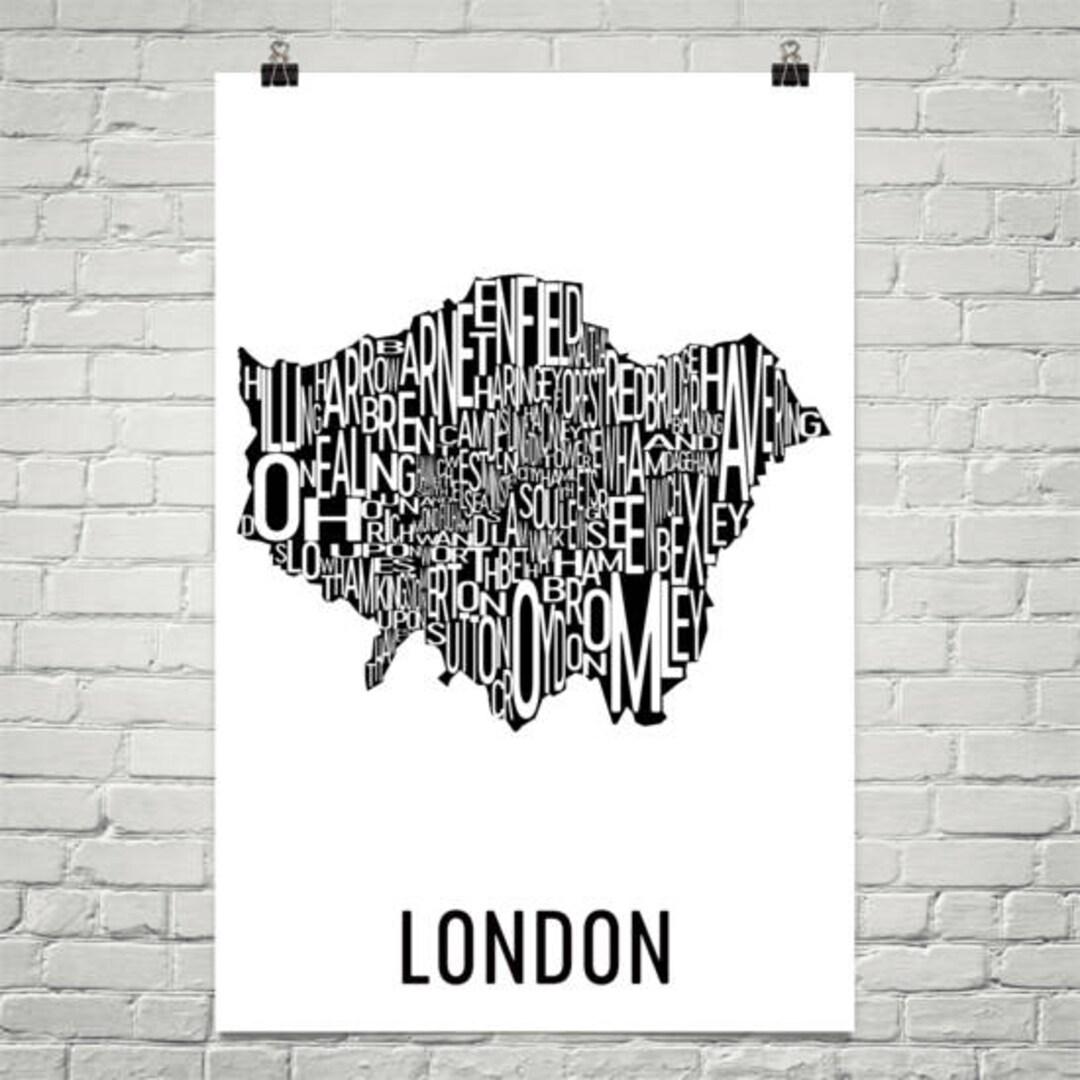 London Typography Neighborhood Map Art City Print, London Wall Art ...