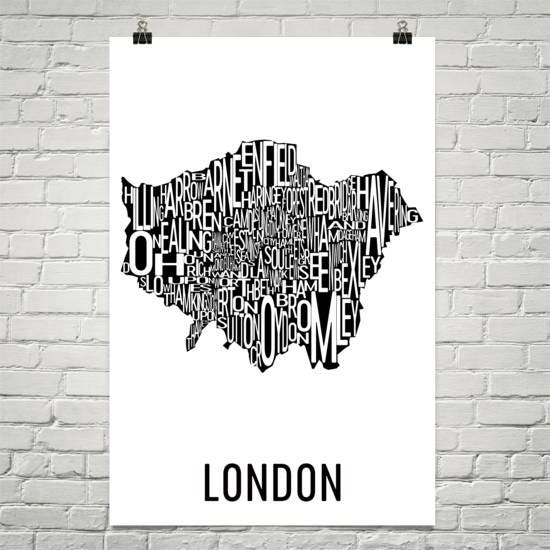 London Typography Neighborhood Map Art City Print London Wall - Etsy