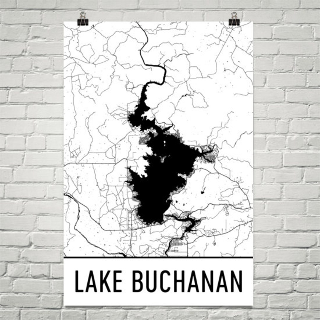 Lake Buchanan Texas, Lake Buchanan TX, Highland Lakes Map, Texas Decor ...