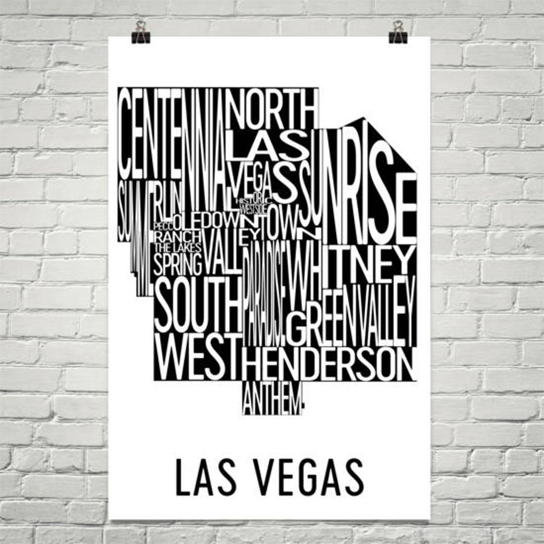 Las Vegas Typography Map Art Print: Neighborhoods of Nevada - Etsy