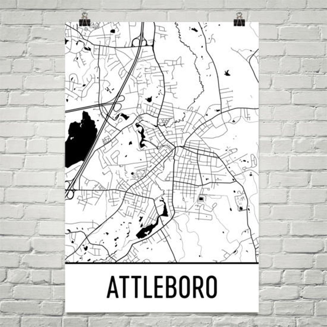 Attleboro Map, Attleboro Art, Attleboro Print, Attleboro MA Poster ...