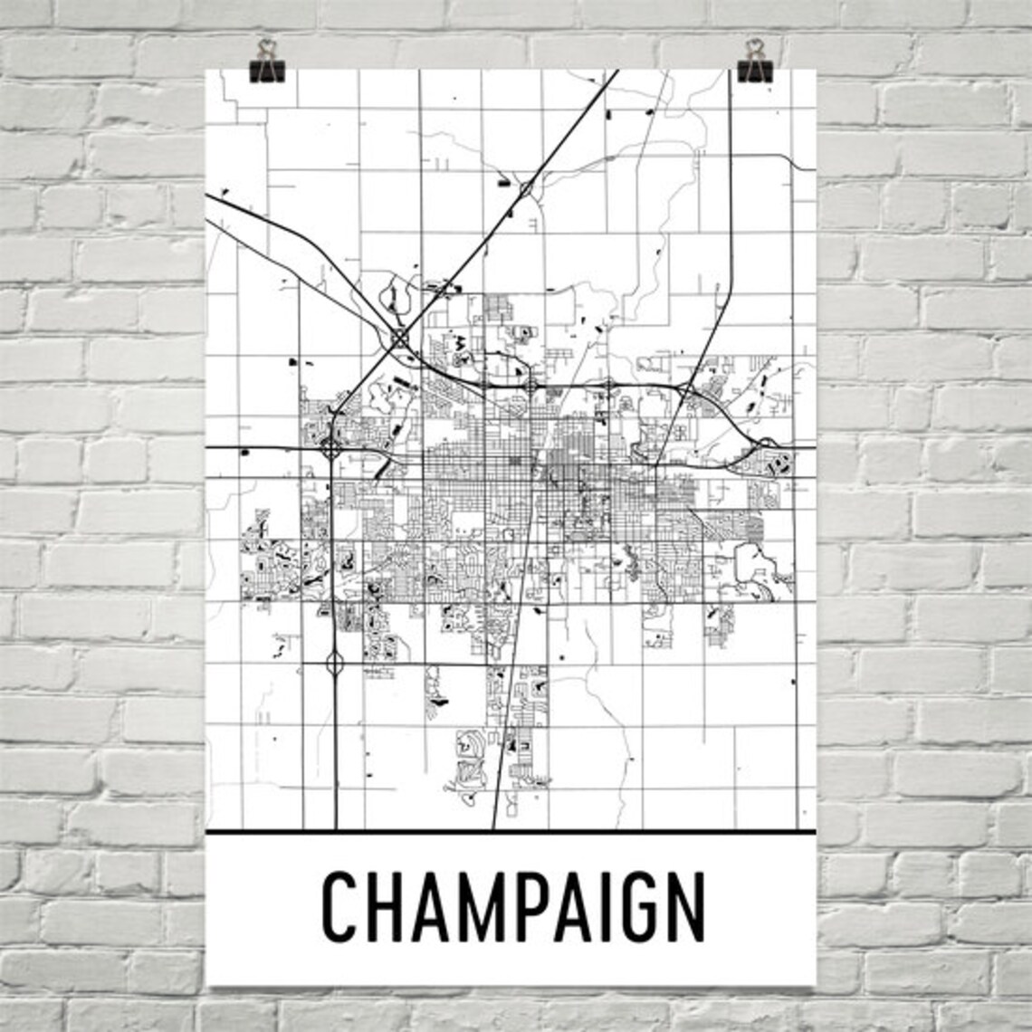Champaign Map Art Print Champaign IL Art Poster Champaign - Etsy