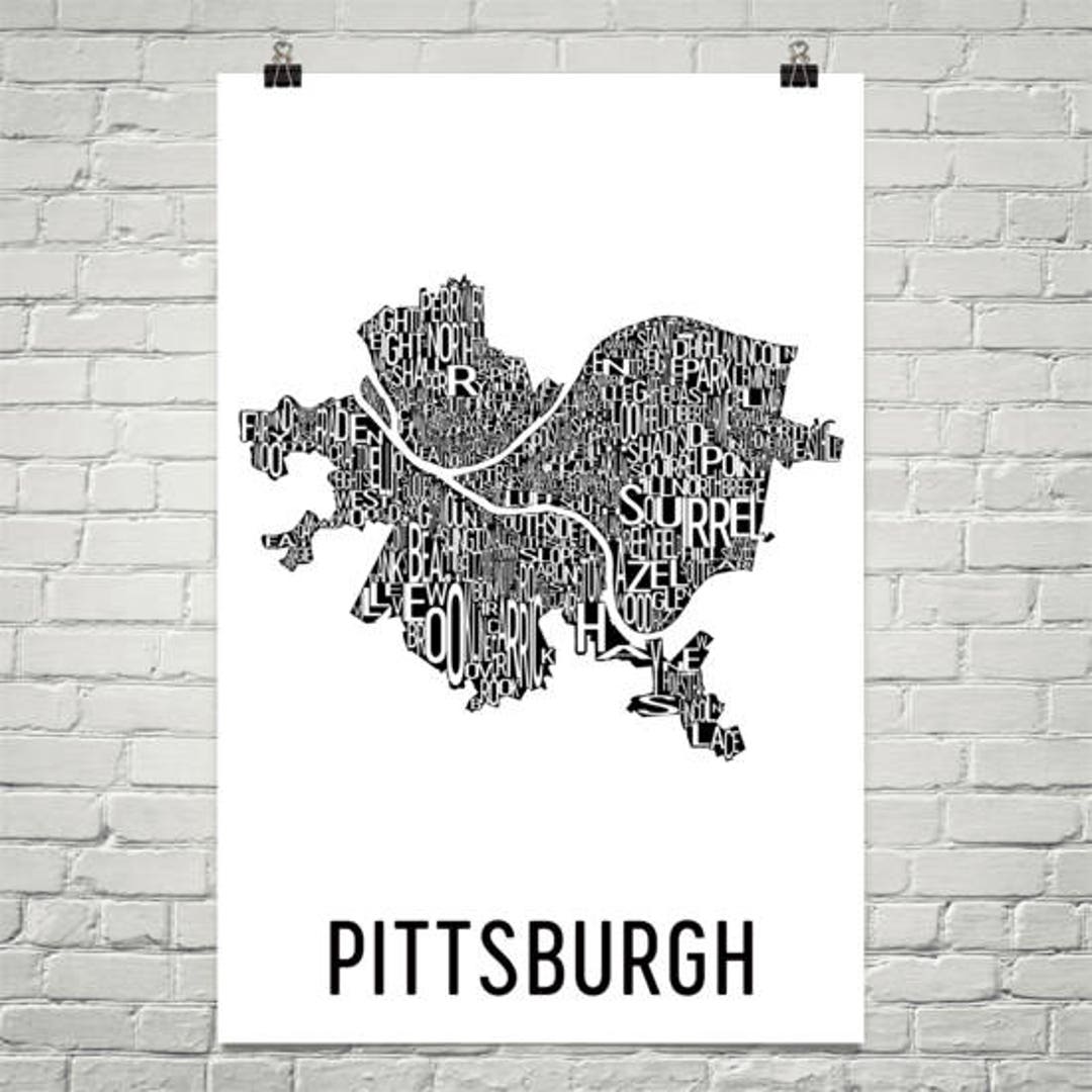 Pittsburgh Typography Map Art, Pittsburgh PA Wall Art Print - Etsy