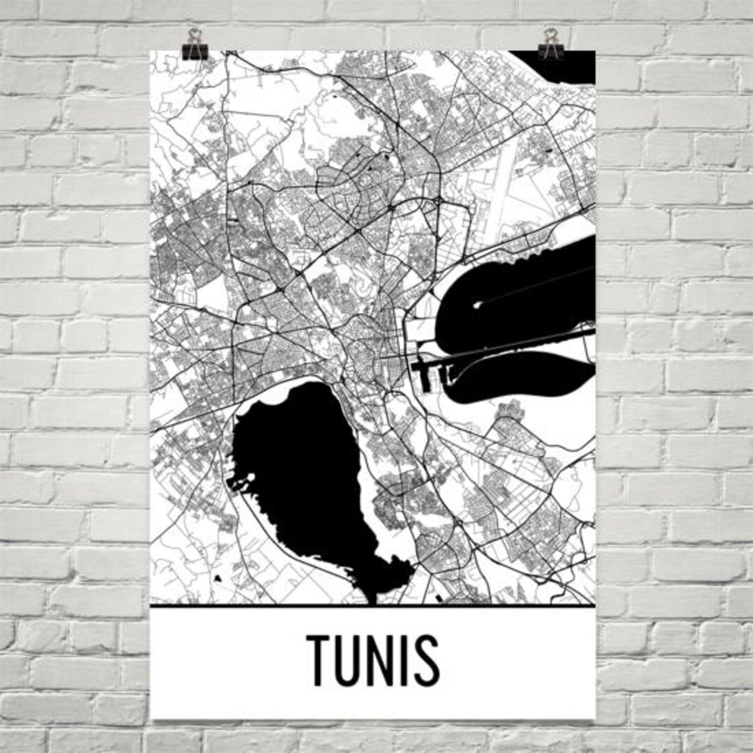 Tunis Map, Tunis Art, Tunis Print, Tunis Tunisia Poster, Tunis Wall Art ...