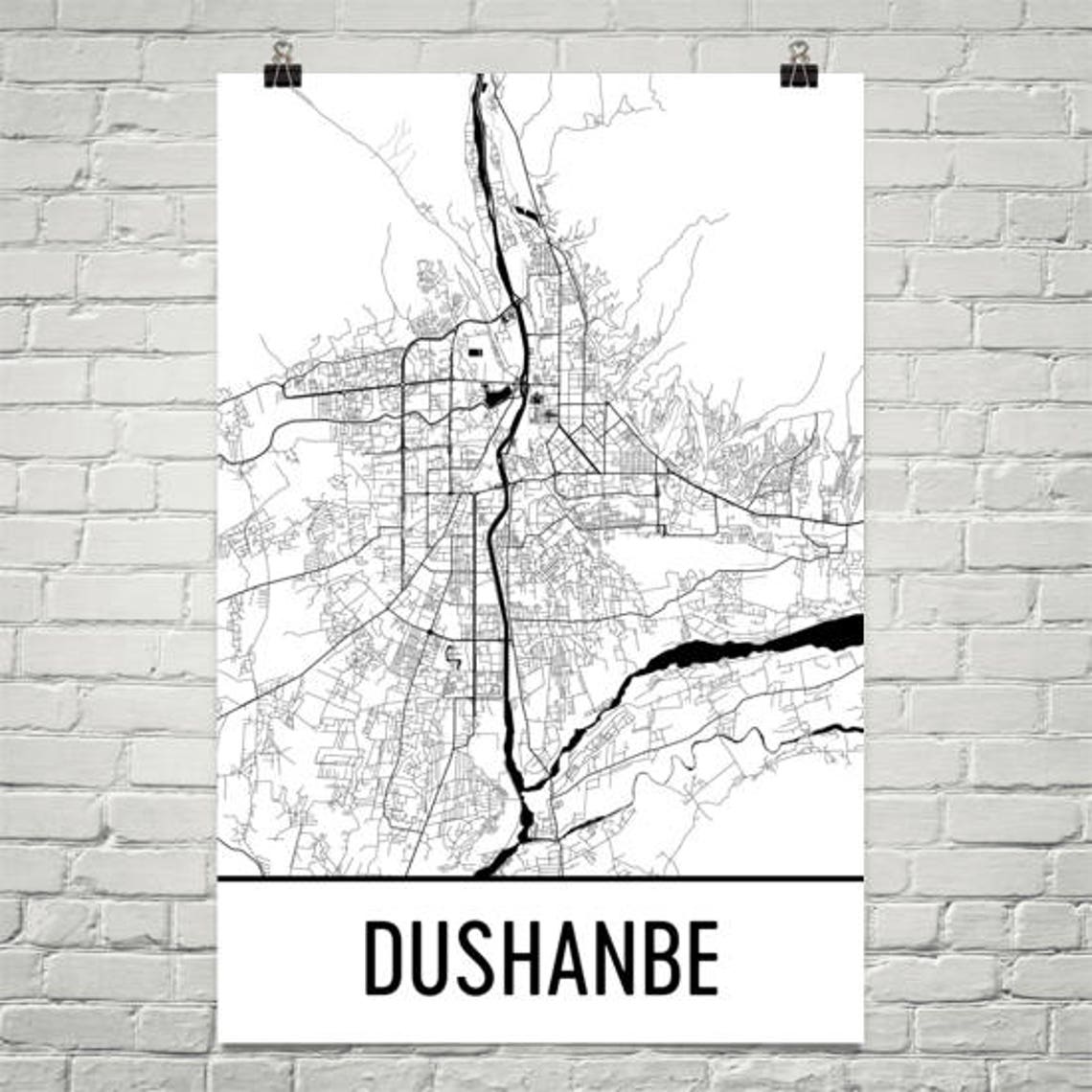 Dushanbe Map Dushanbe Art Dushanbe Print Dushanbe | Etsy