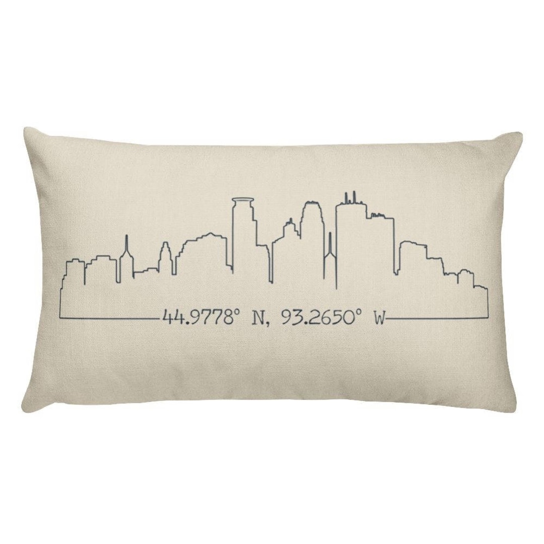 Custom GPS Coordinates Pillow: City Skyline Accent Pillow Cover - Etsy