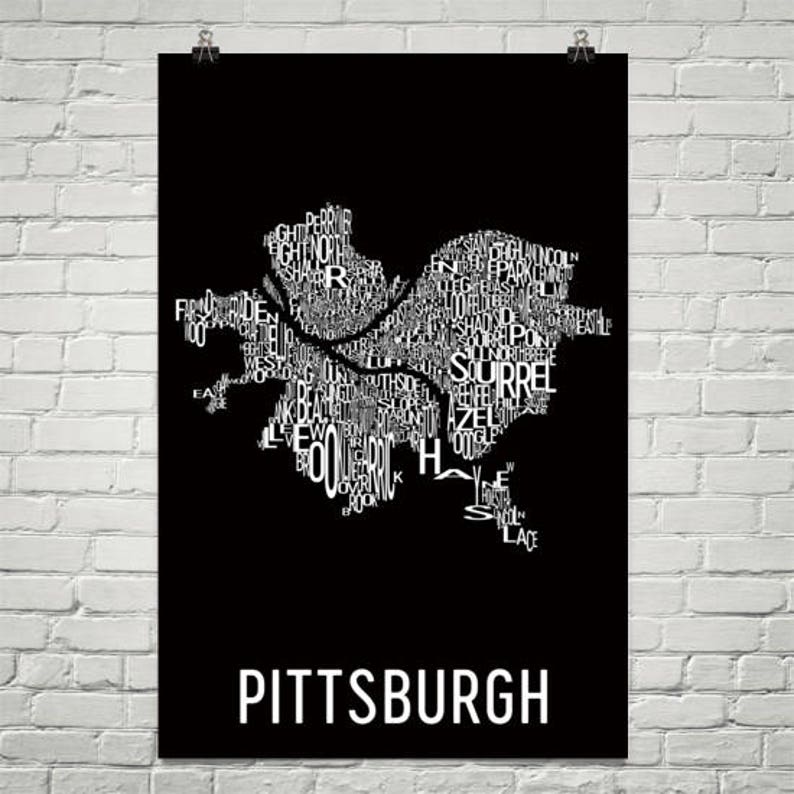 Pittsburgh Typography Map Art Pittsburgh PA Wall Art Print - Etsy
