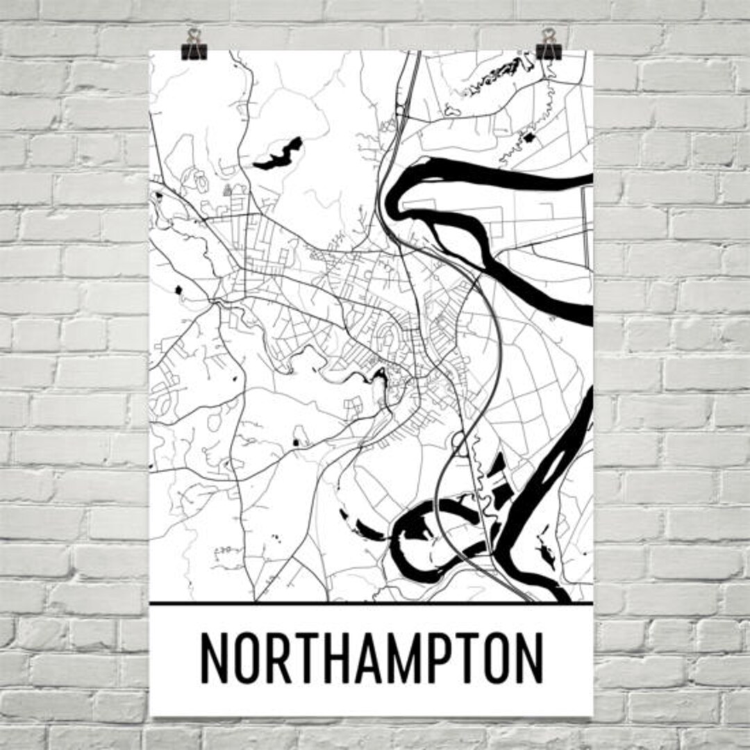 Northampton Map, Northampton Art, Northampton Print, Northampton MA ...