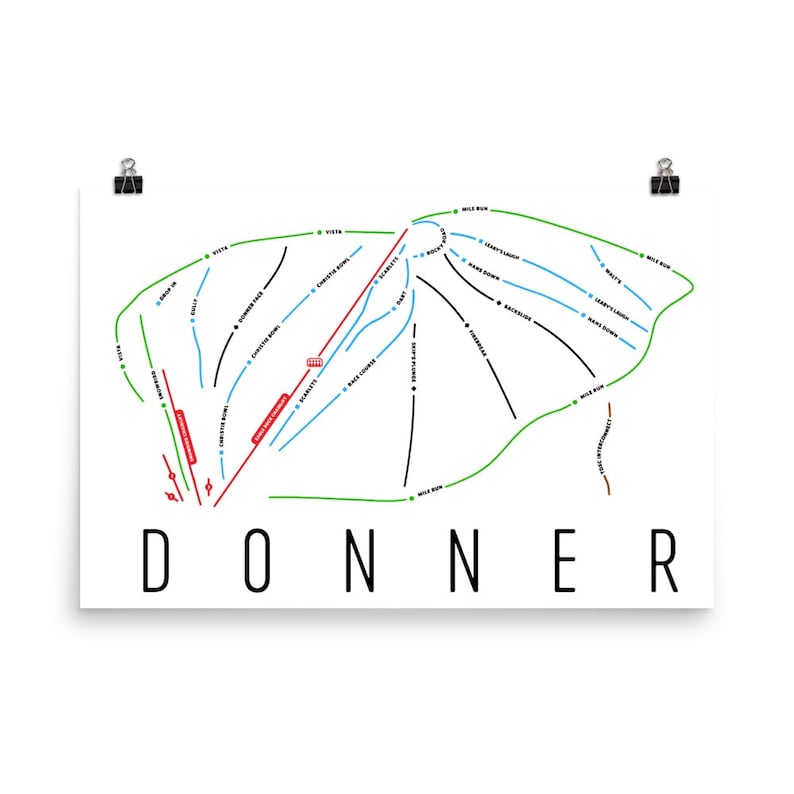 Donner Ski Ranch Map Art Lake Tahoe Truckee Donner Donner | Etsy