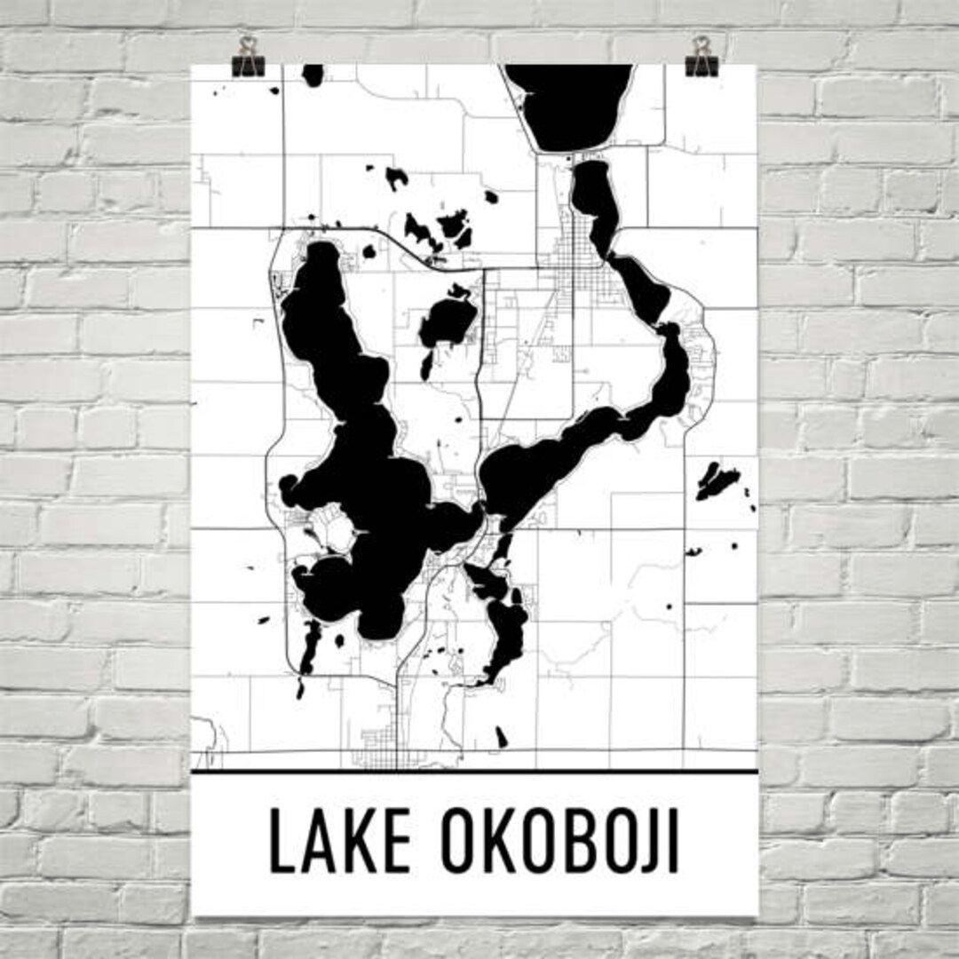 Lake Okoboji Iowa, Lake Okoboji IA, Iowa Map, Iowa Decor, Lake Map ...