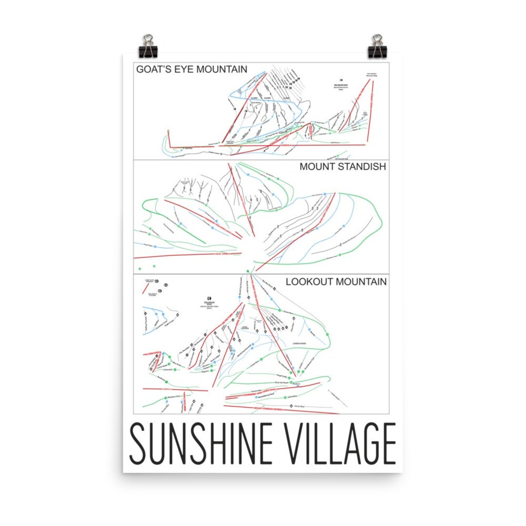 Sunshine Village Ski Map Art, Sunshine Village, Alberta, Canada ...