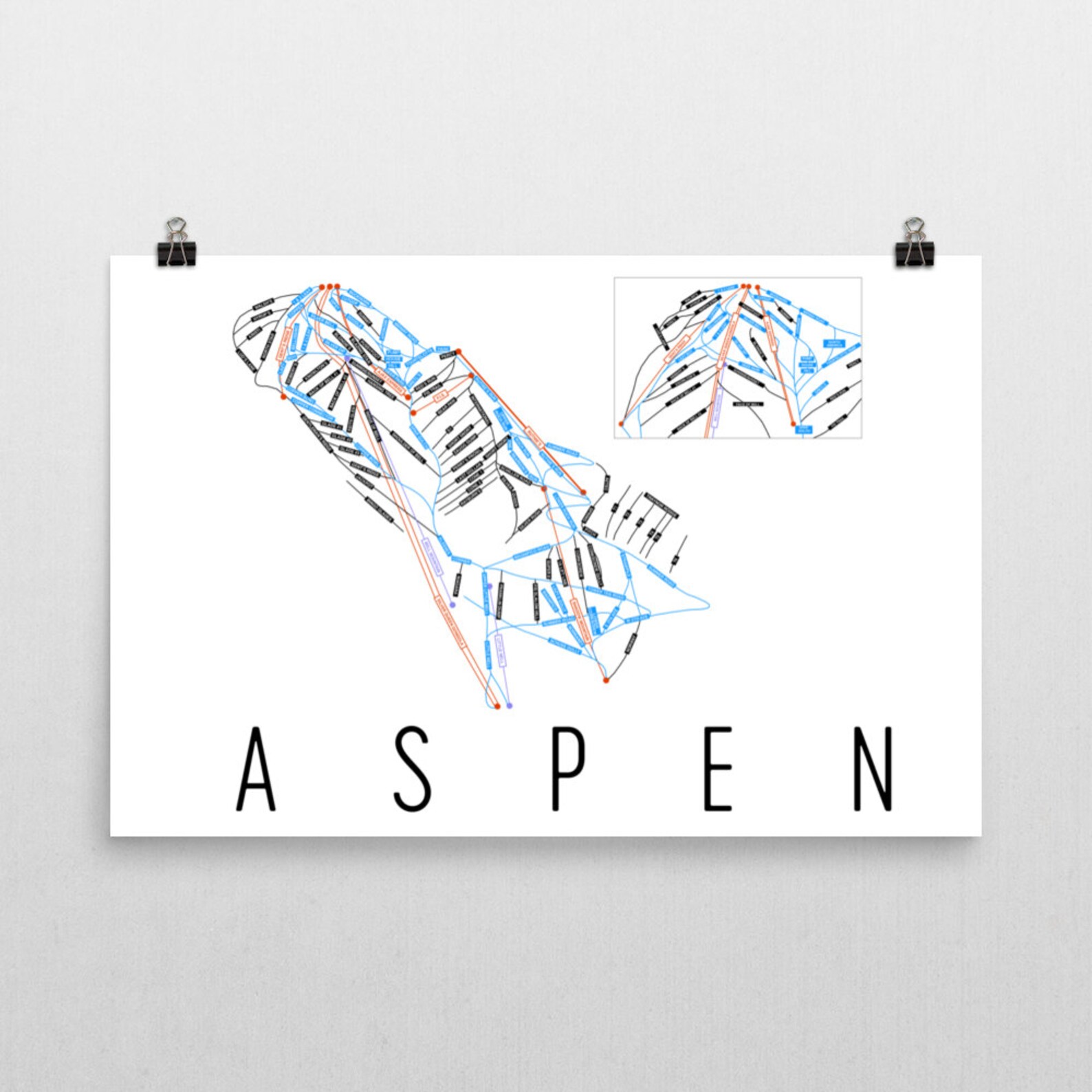 Aspen Ski Map Art, Aspen Colorado, Aspen Art, Aspen Wall Art, Aspen ...