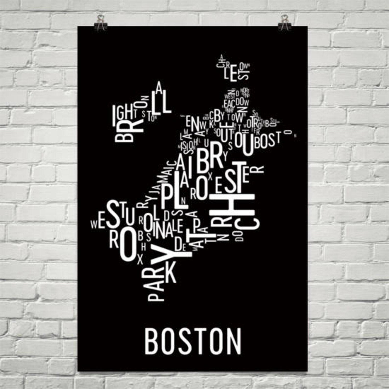 Boston Typography Neighborhood Map Art City Print, Boston Wall Art ...