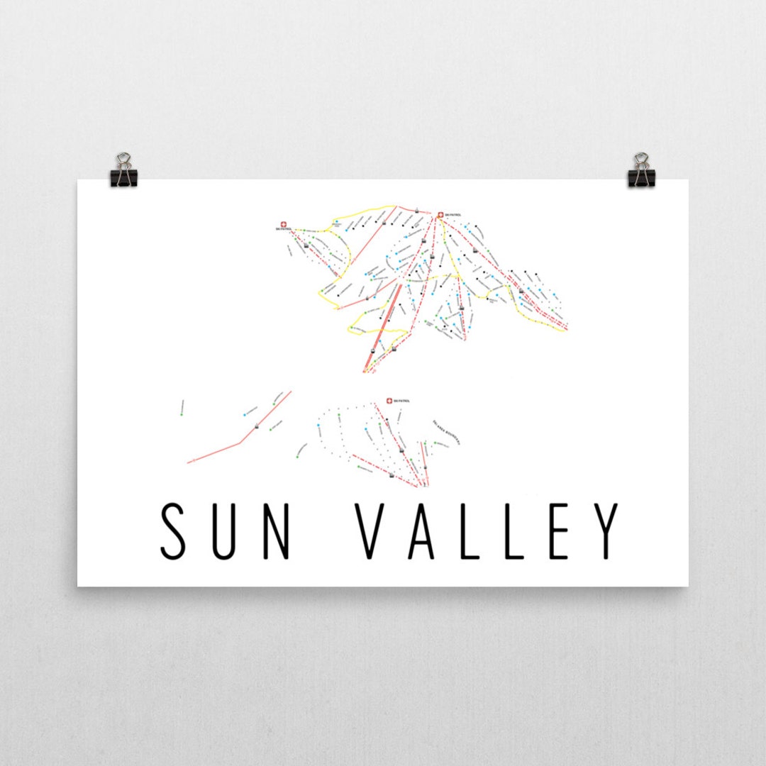 Sun Valley Idaho Ski Map Art, Sun Valley, Idaho Art, Sun Valley Trail ...