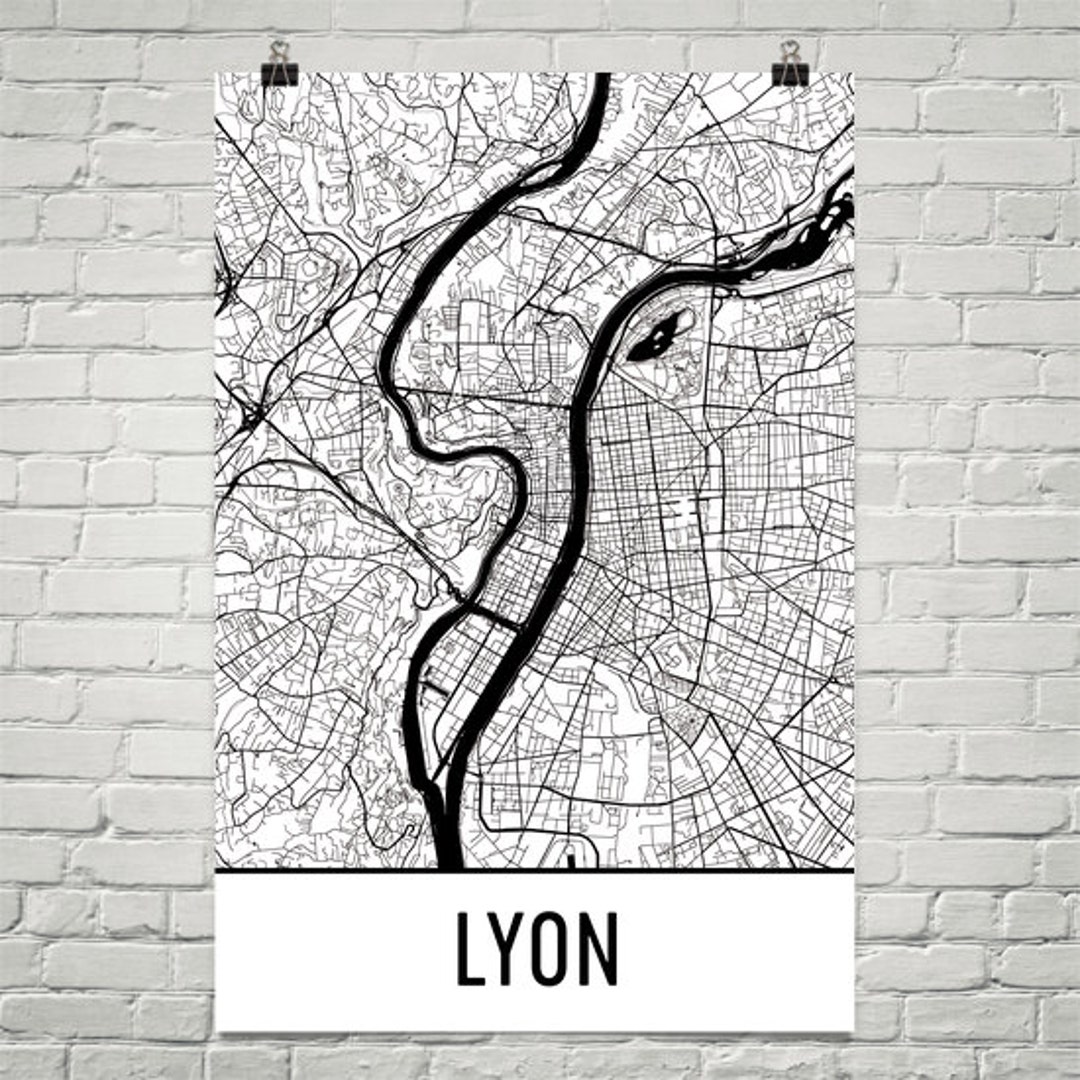 Lyon Map, Lyon Art, Lyon Print, Lyon France Art Poster, Lyon Wall Art ...