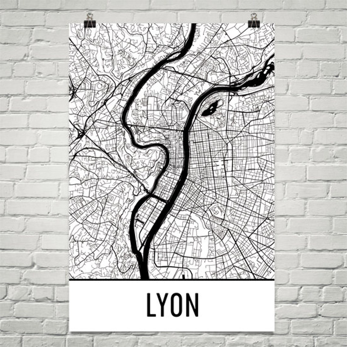 Lyon Map Lyon Art Lyon Print Lyon France Art Poster Lyon - Etsy