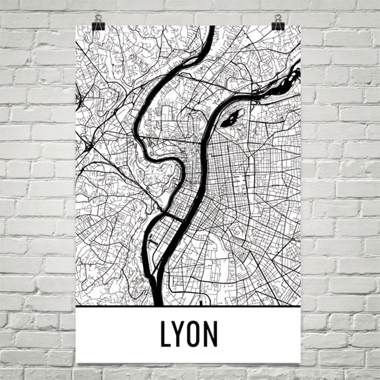 Lyon Map Lyon Art Lyon Print Lyon France Art Poster Lyon - Etsy