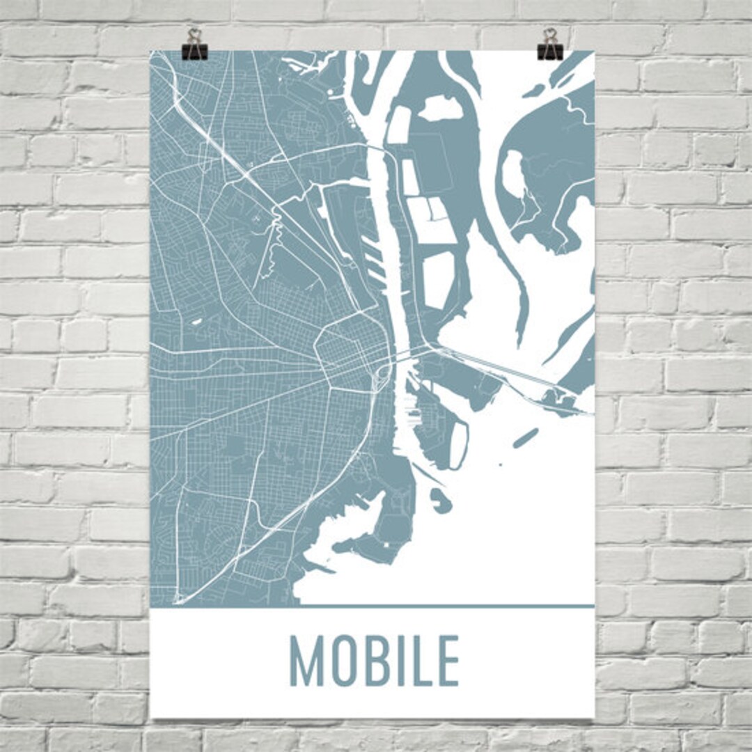 Mobile Map, Mobile Art, Mobile Print, Mobile AL Poster, Mobile Wall Art ...
