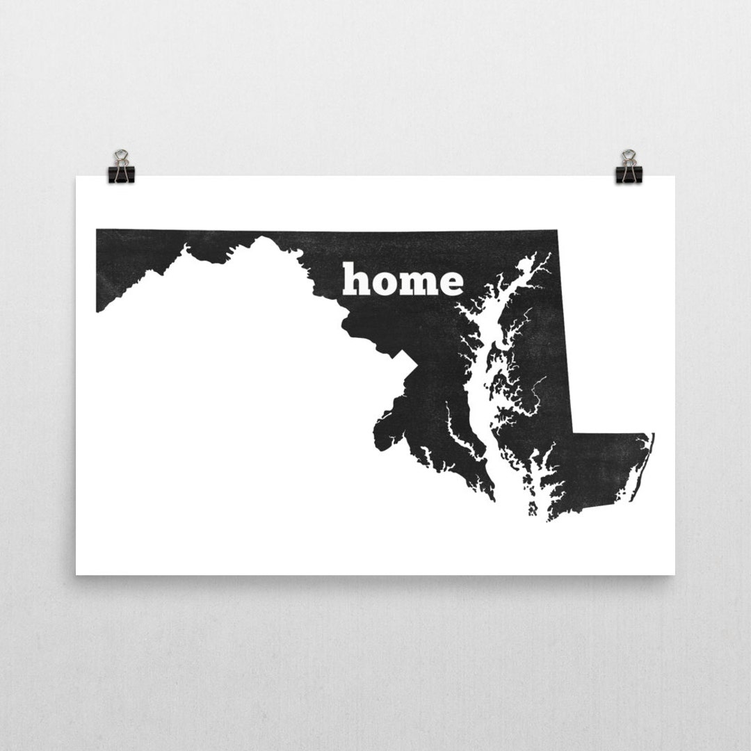 Maryland Home Map Art Print: Modern State Wall Decor - Etsy