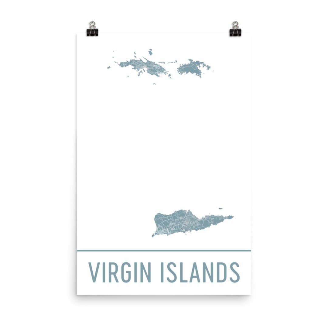 US Virgin Islands Map Art Print, Virgin Islands Art Poster, USVI Wall ...