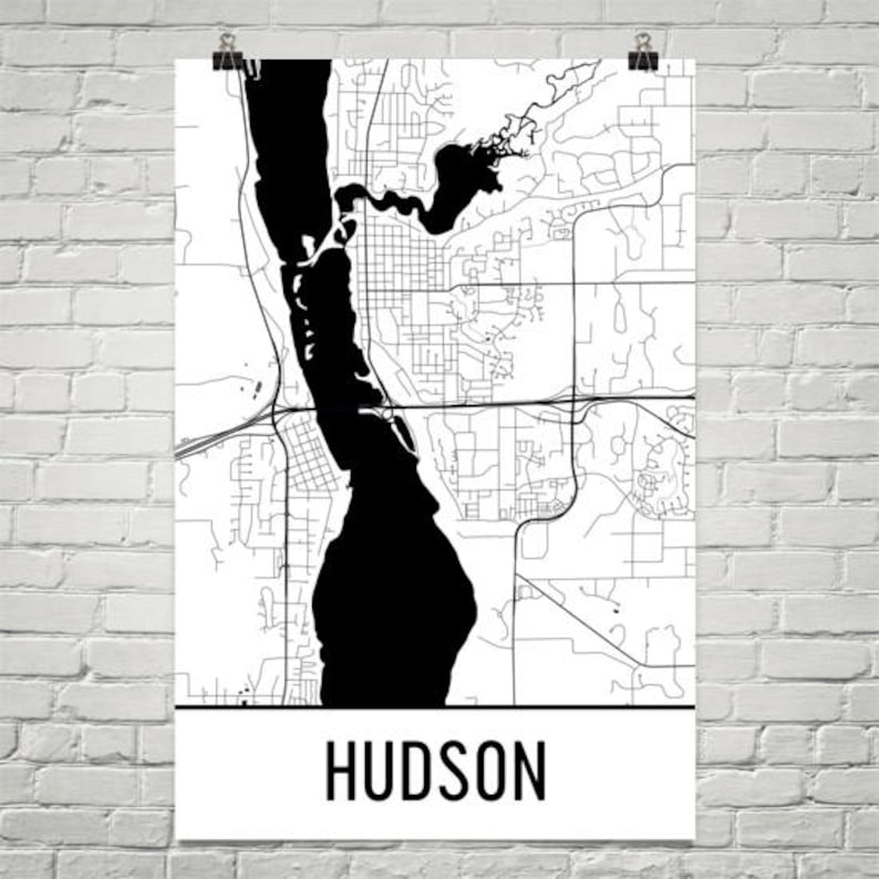Hudson Map Hudson Art Hudson Print Hudson Wi Poster Hudson Etsy