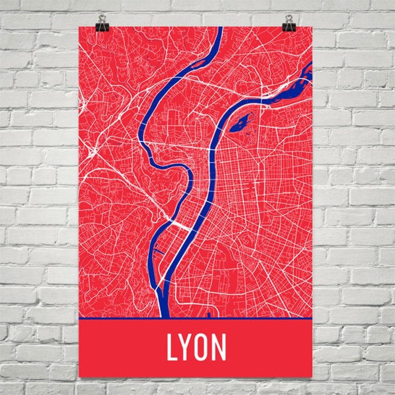 Lyon France Map Art Print: Modern City Street Design - Etsy