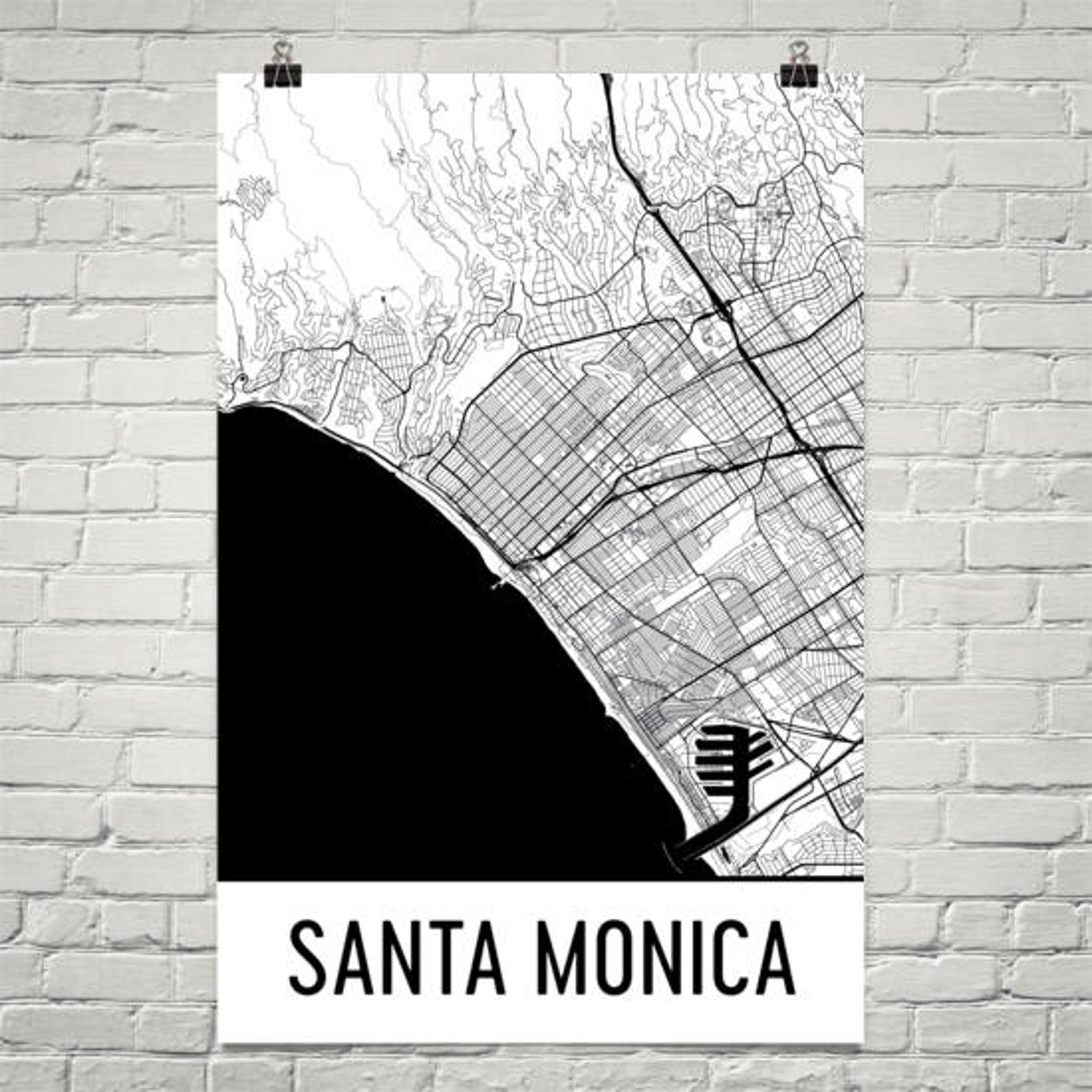 Santa Monica Map Santa Monica Art Santa Monica Print Santa | Etsy