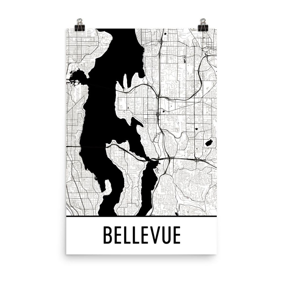Bellevue WA Map Print, Modern City Street Art, USA Made - Etsy