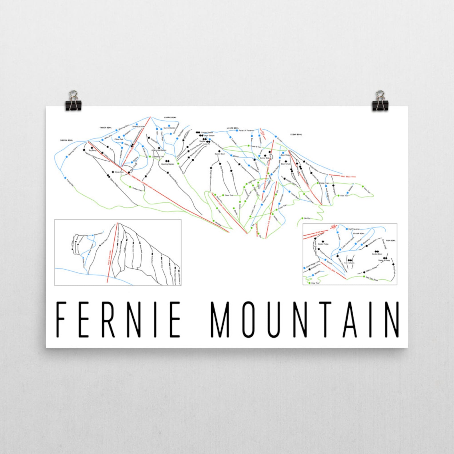 Fernie Ski Map Art Fernie British Columbia Fernie Trail Map | Etsy