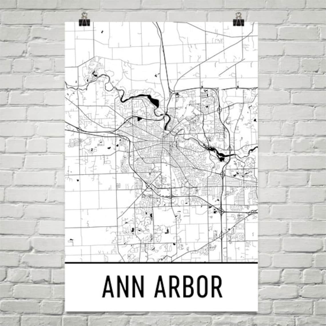 Ann Arbor Print Ann Arbor Map Poster Ann Arbor MI Wall Art | Etsy