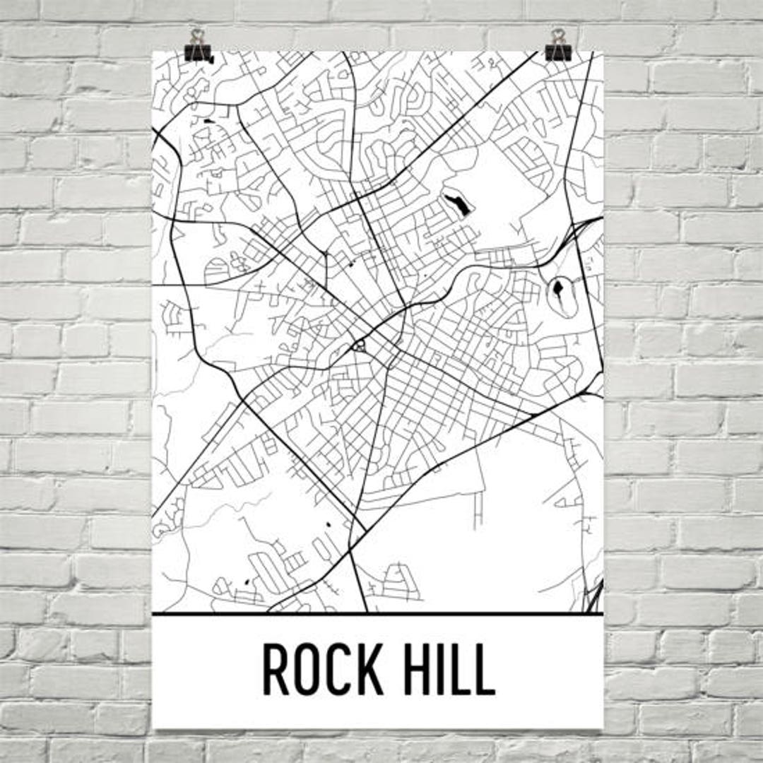 Rock Hill Map, Rock Hill SC Art, Rock Hill Print, Rock Hill South ...