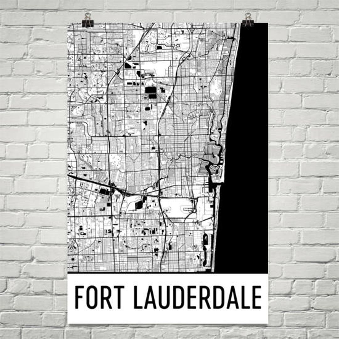 Fort Lauderdale Map, Ft. Lauderdale Art, Fort Lauderdale Print, Florida ...