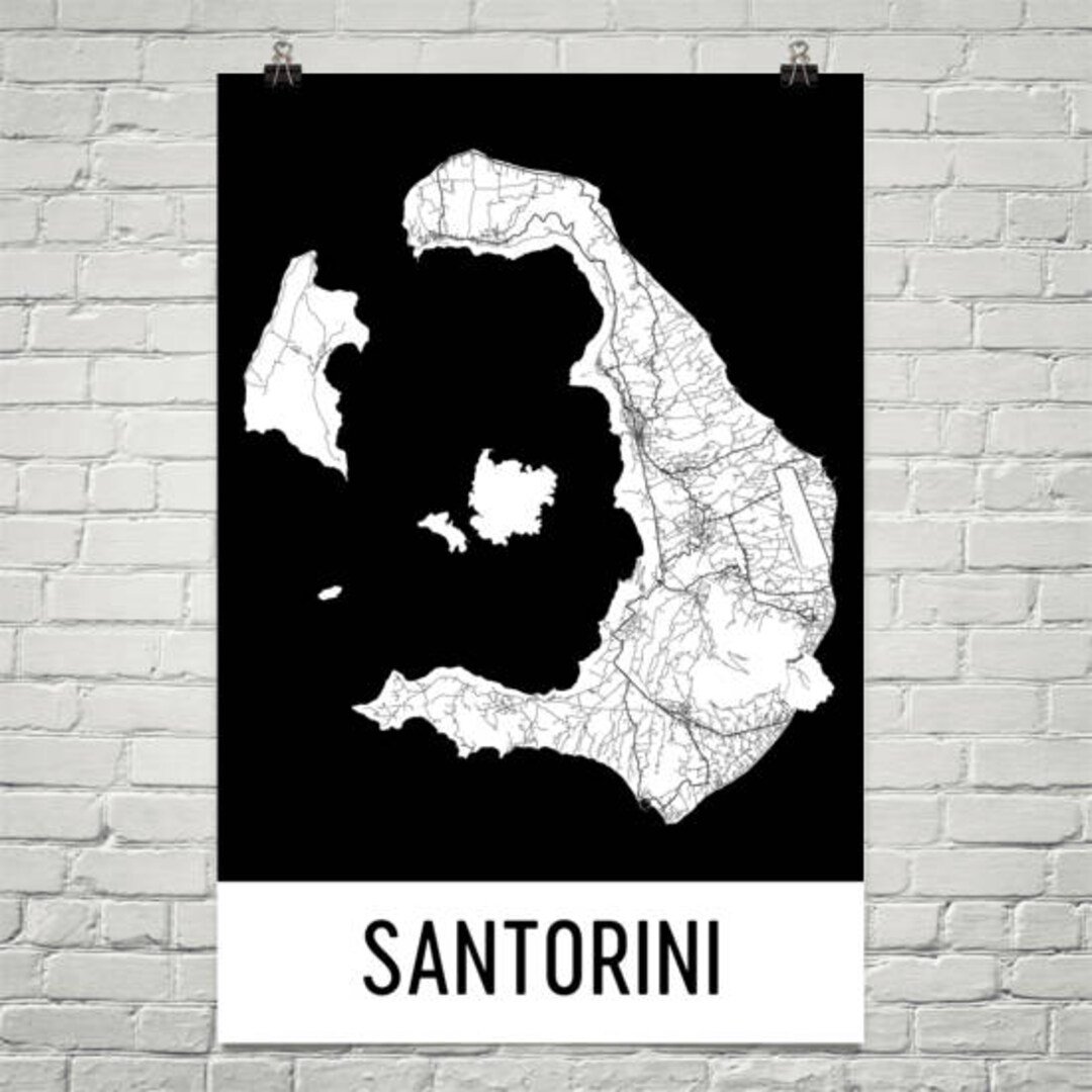 Santorini Map, Santorini Art, Santorini Print, Santorini Greece Poster ...