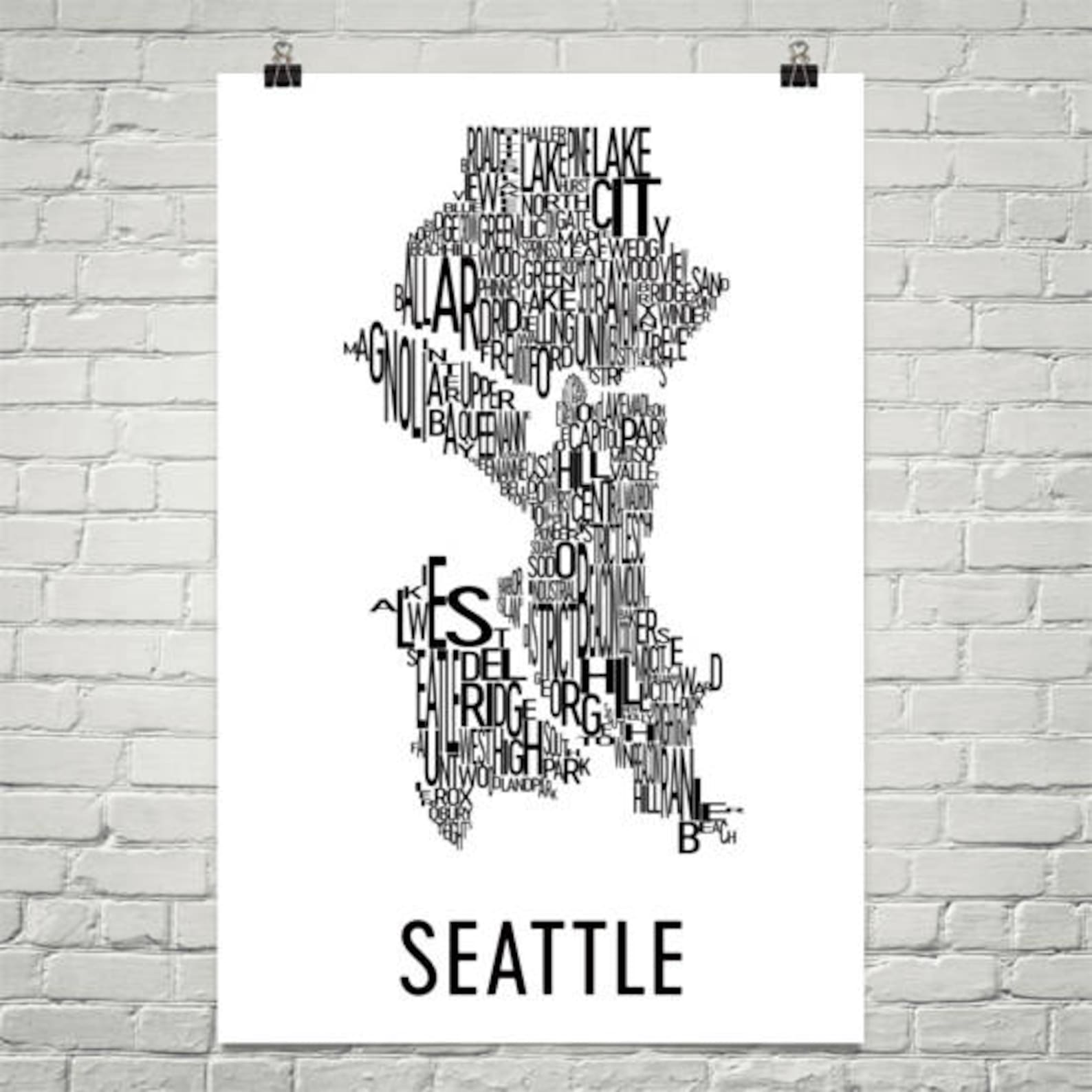 Seattle Typography Neighborhood Map Art City Print Seattle - Etsy