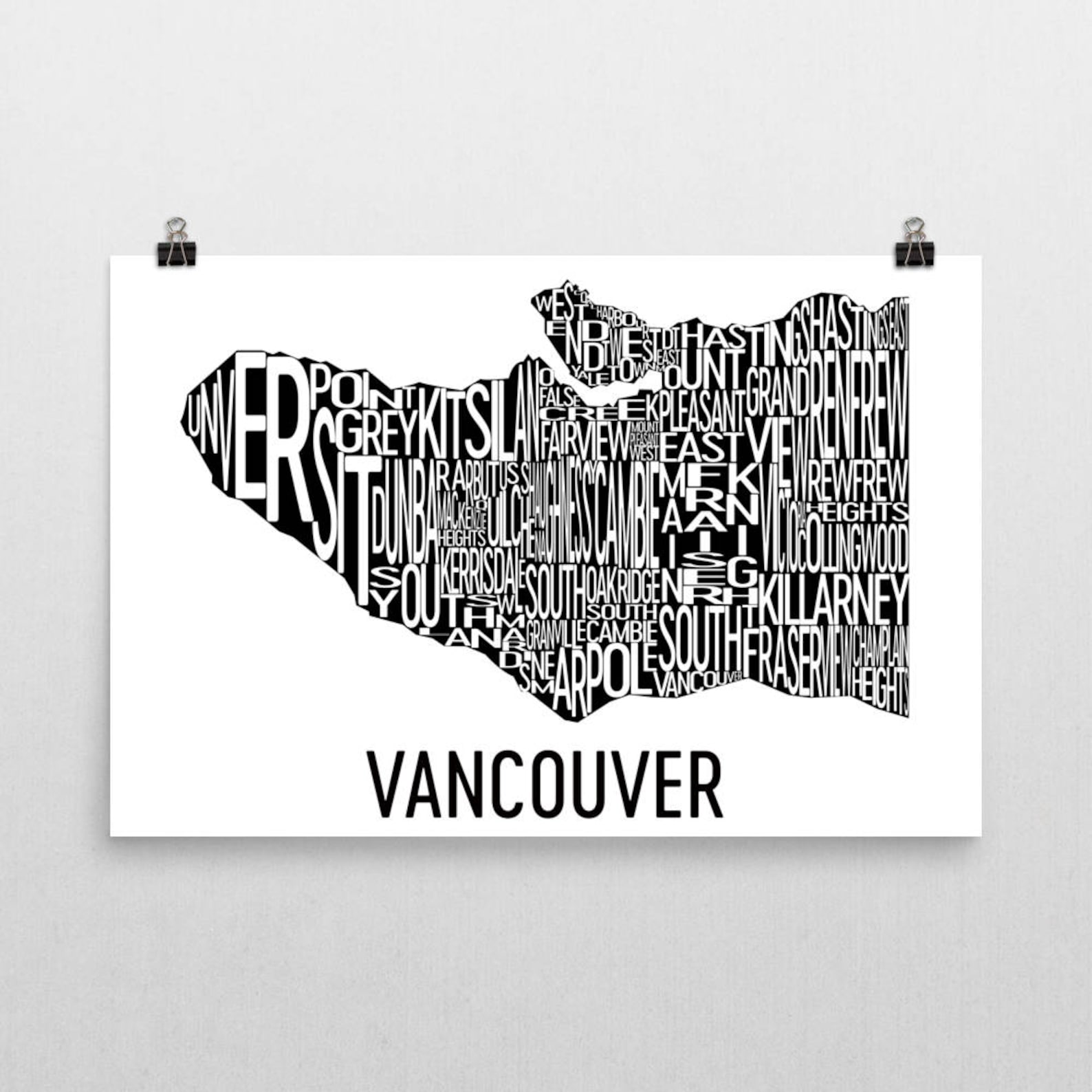 Vancouver Typography Neighborhood Map Art City Print - Etsy