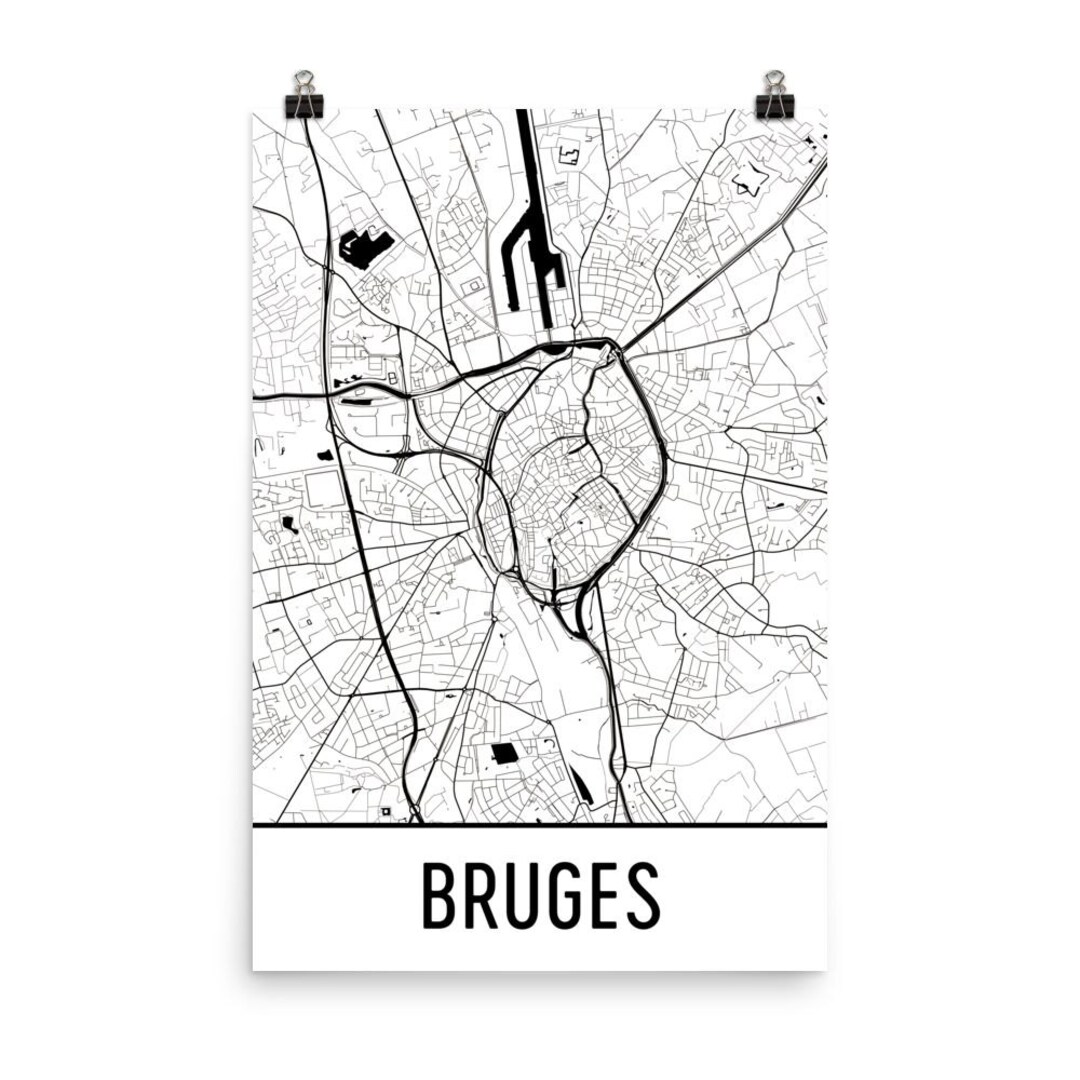 Bruges Map, Bruges Art, Bruges Print, Bruges Belgium Poster, Bruges ...