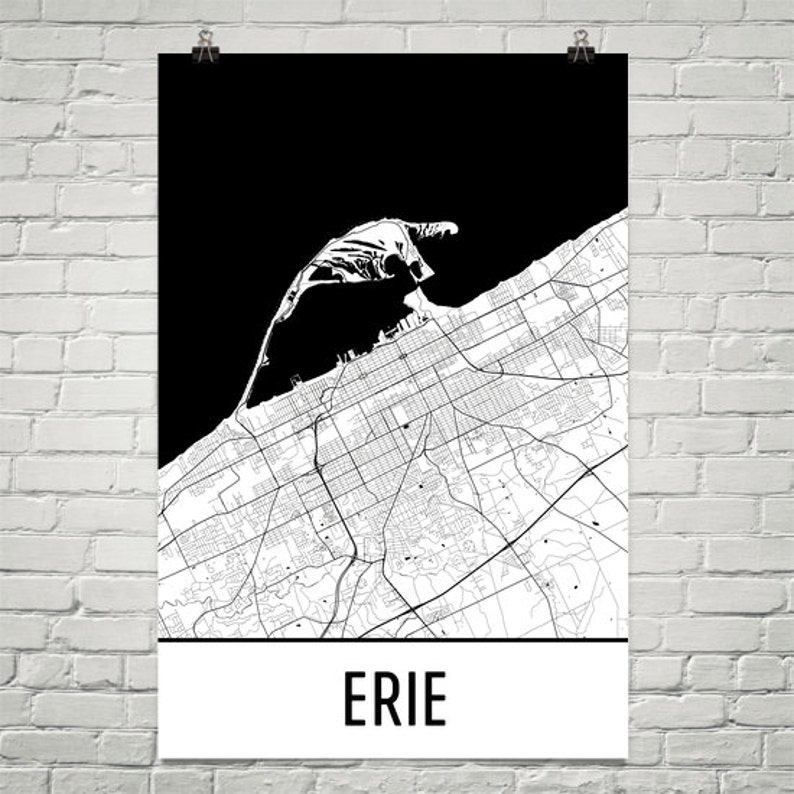 Erie PA Map Art Print: Modern City Street Poster - Etsy