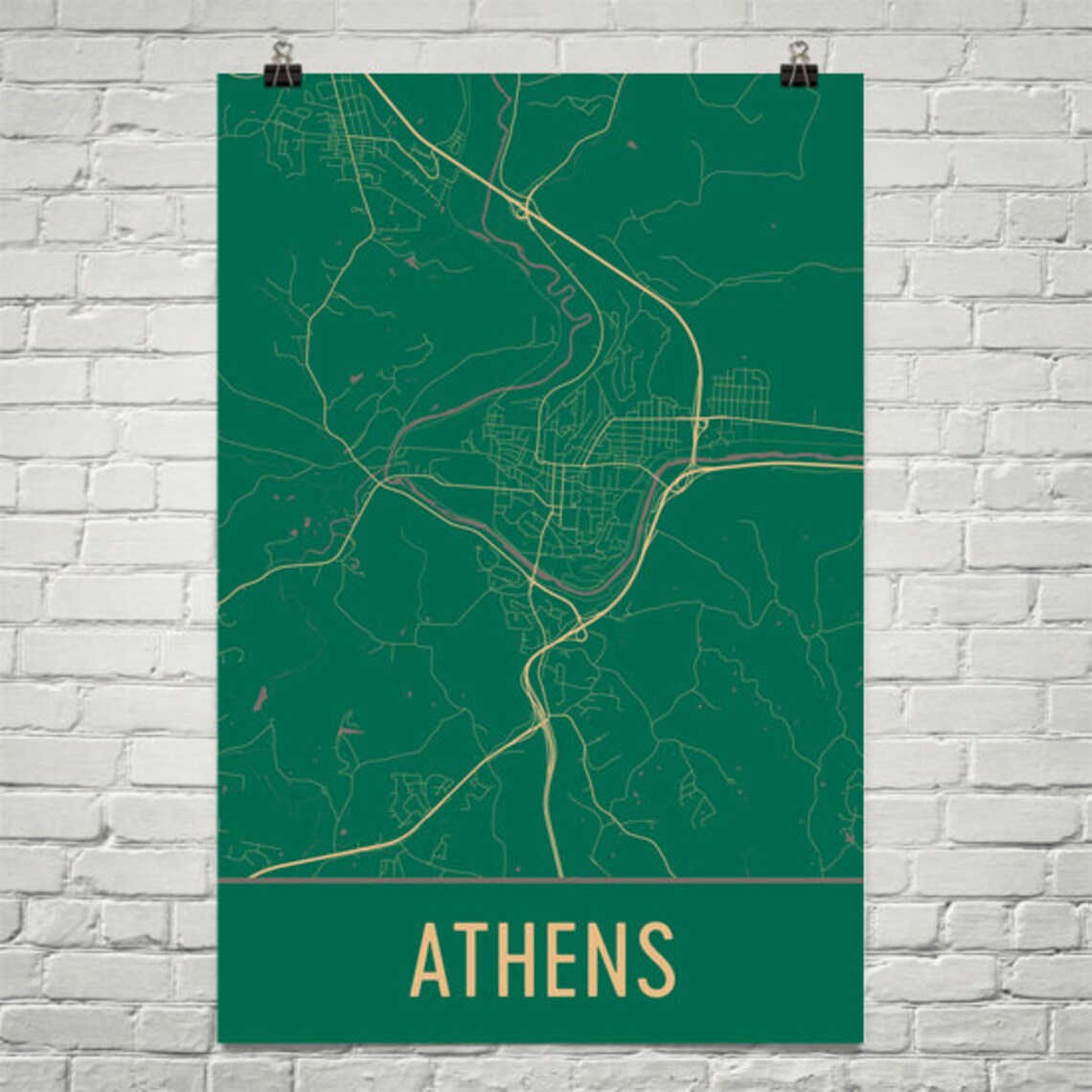Athens Ohio Map Art Print Athens OH Art Poster Athens Wall | Etsy