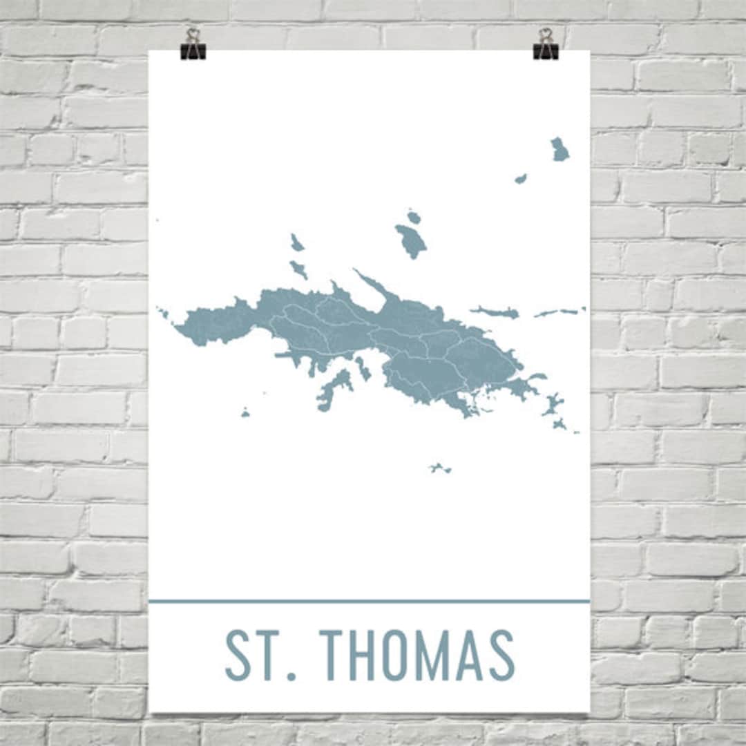 St. Thomas Map, St. Thomas Art, St. Thomas Print, St. Thomas Poster, St ...